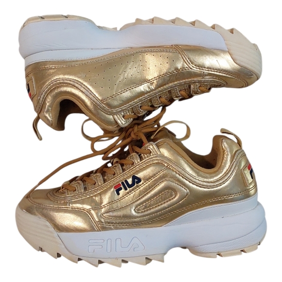 Fila | Shoes | Fila Womens Disruptor Ii Premium Metallic Gold Sneakers ...